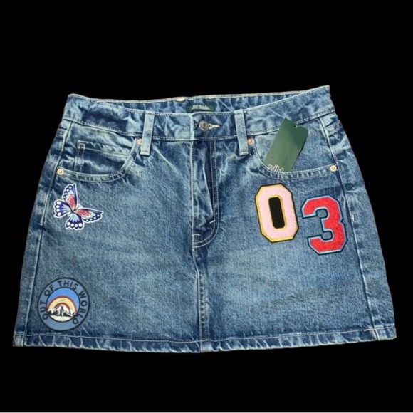 wild fable | Skirts | Nwt Wild Fable Denim Skirt With Varsity Patches ...